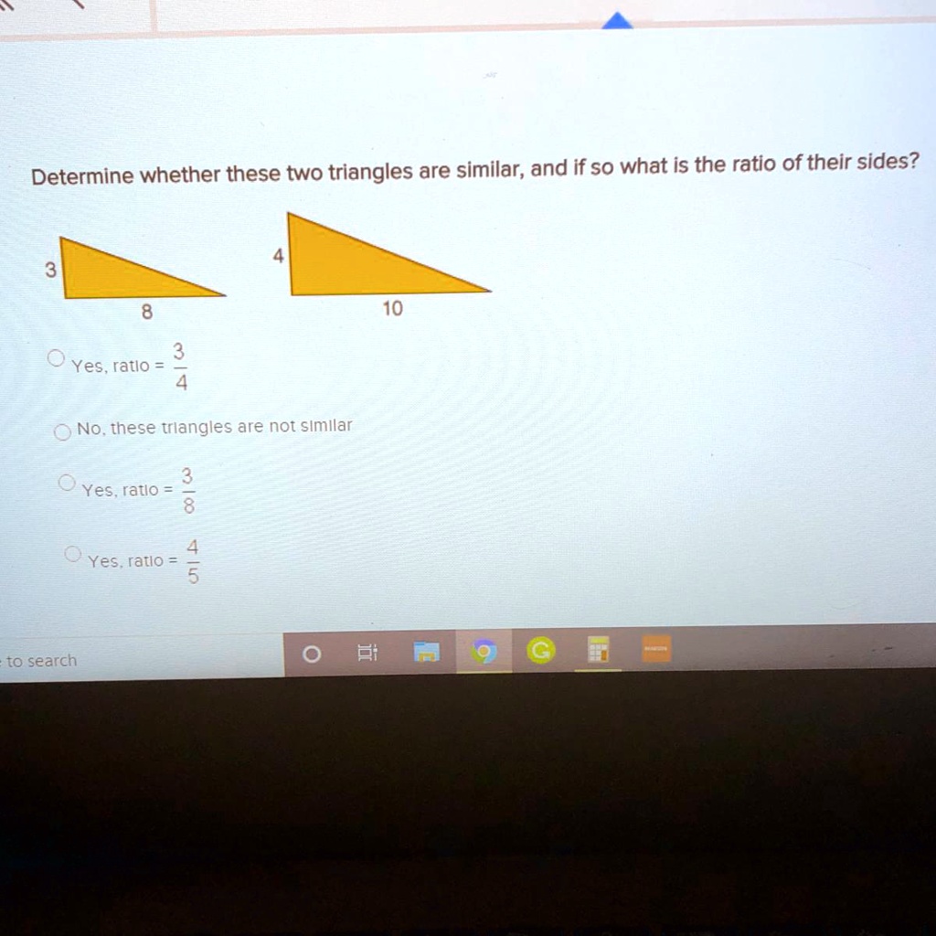 SOLVED: Please hurry! Determine whether these two triangles are similar, and if so, what is the ...