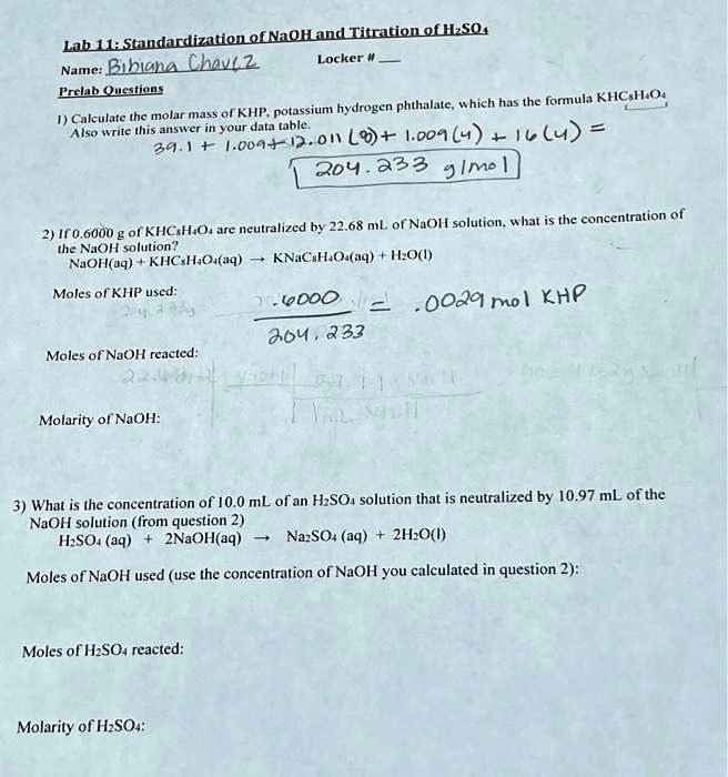 lab 11 standardization of naoh and titration of h2so4 name bibiana chavez locker prelab ...