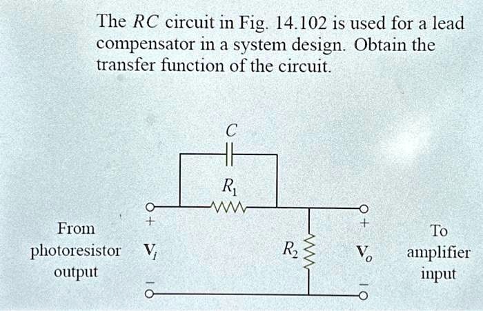 The RC circuit in Fig. 14.102 is used for a lead compensator in a ...