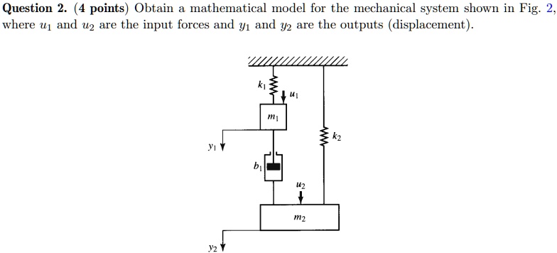 Question 2. (4 points) Obtain a mathematical model for the mechanical system shown in Fig. 2 ...