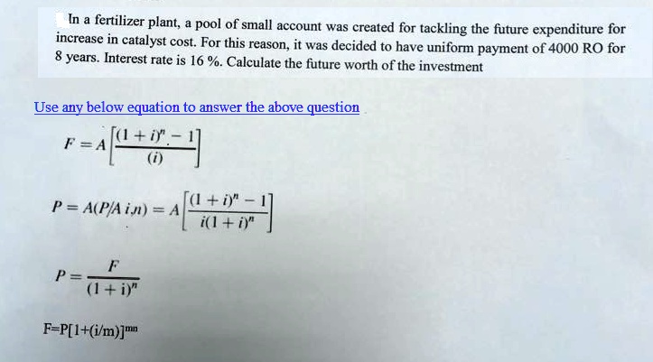 SOLVED: uniform series compound amount factor 8 years. Interest rate is ...