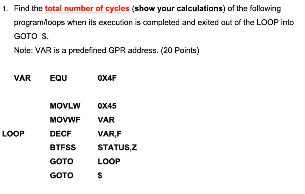 SOLVED: Texts: 1. Find the total number of cycles (show your ...