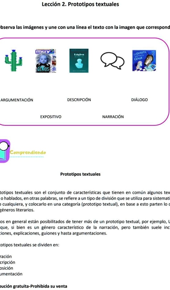 SOLVED: Ayuda es para hoy!!!!! Lección 2. Prototipos textuales bserva las imágenes une con una ...