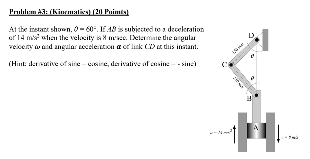 Problem #3: (Kinematics) (20 Points) At the instant shown, θ = 60°. If AB is subjected to a ...