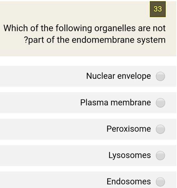 SOLVED: 33 Which of the following organelles are not ?part of the ... SOLVED: 33 Which of the following organelles are not ?part of the ...
