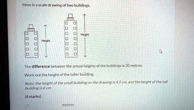 Here is a scale drawing of two buildings: The difference between the ...