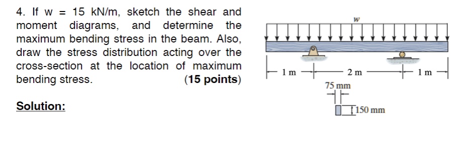 4. If w = 15 kN/m, sketch the shear and moment diagrams, and...