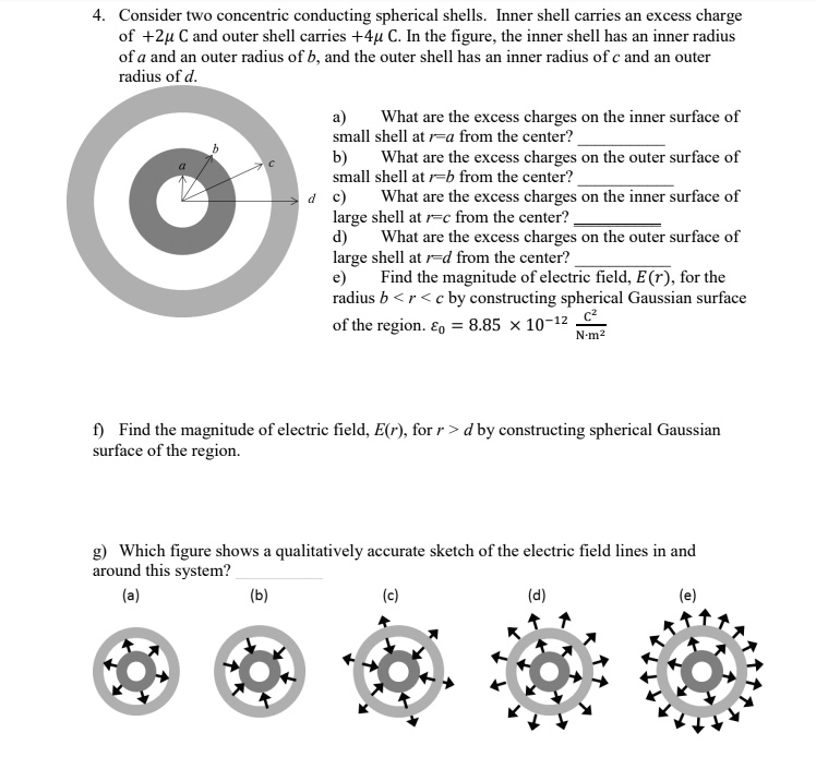consider two concentric conducting spherical shells inner shell carries an excess charge of 2u c ...
