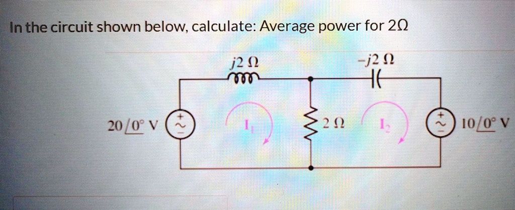 In the circuit shown below, calculate: Average power for 2? 20∠ 0^∘ V j2Ω 2Ω -j2Ω 10∠ 0^∘ V