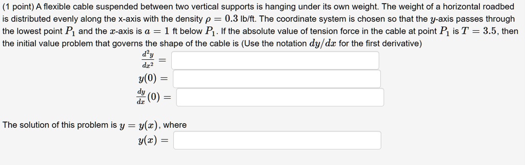 SOLVED: point) A flexible cable suspended between two vertical supports ...