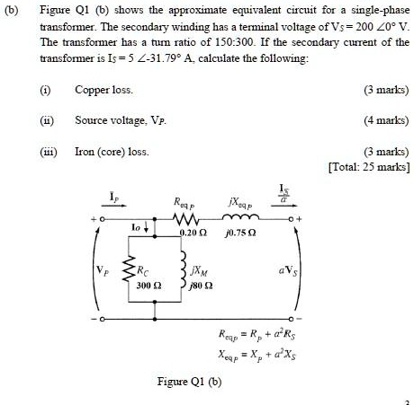 (b) Figure Q1 (b) shows the approximate equivalent circuit for a single-phase transformer. The ...