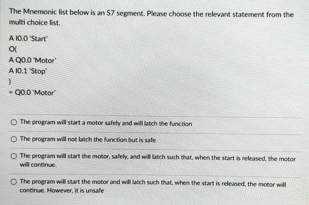 The Mnemonic list below is an S7 segment. Please choose the relevant ...