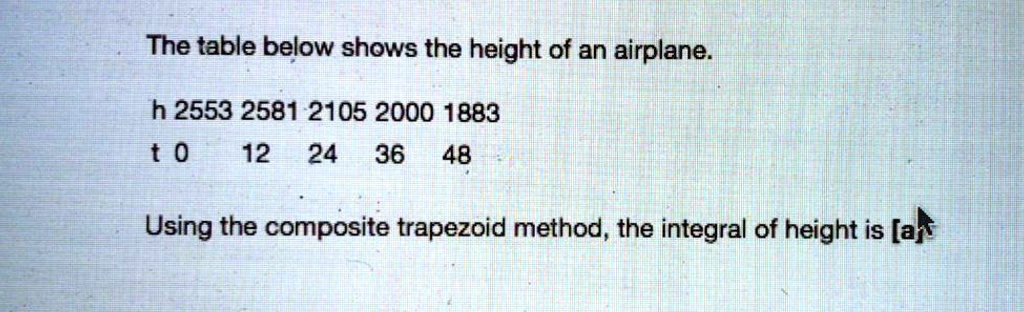 The table below shows the height of an airplane. h 2553 2581...