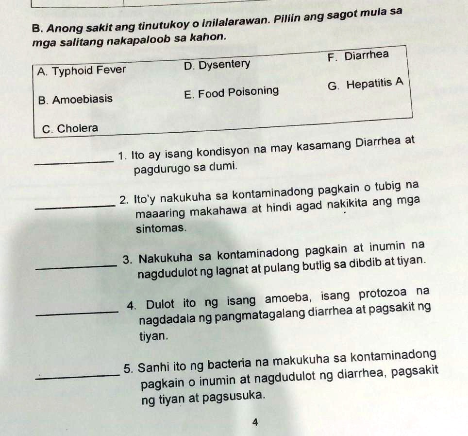b anong sakit ang tinutukoy o inilalarawan piliin ang sagot mula samga ...