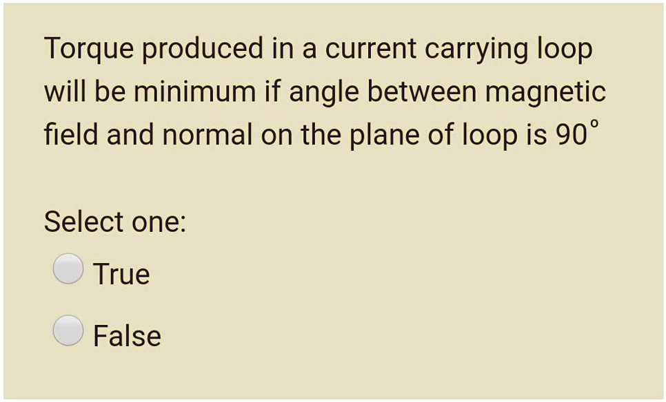 SOLVED:Torque produced in a current carrying loop will be minimum if ...