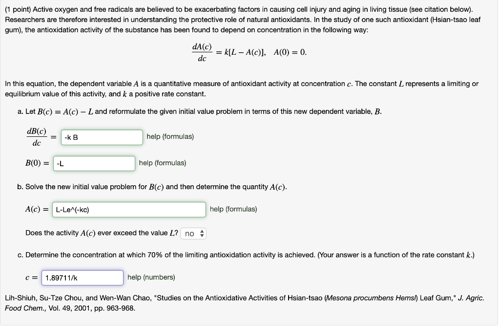 SOLVED: point) Active oxygen and free radicals are believed to be ...