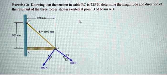 Exercise 2: Knowing that the tension in cable BC is 725 N, determine ...