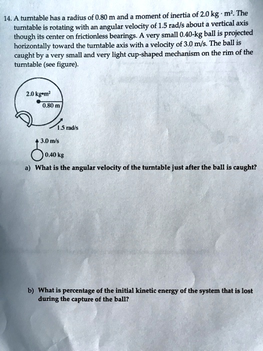 SOLVED: A turntable has a radius of 0.80 m and a moment of inertia of 2.0 kgÂ·m^2. The turntable ...