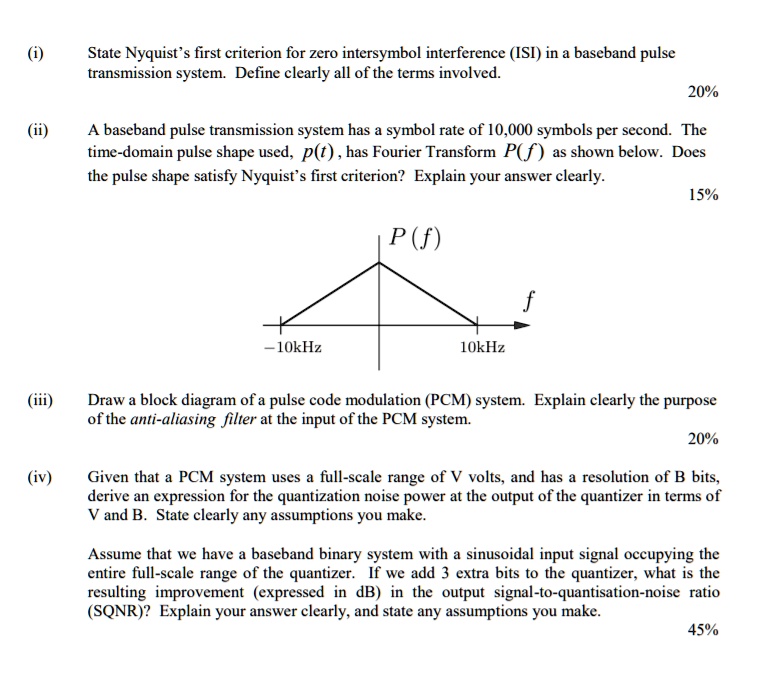 SOLVED: (i) State Nyquist's first criterion for zero intersymbol interference (ISI) in a ...