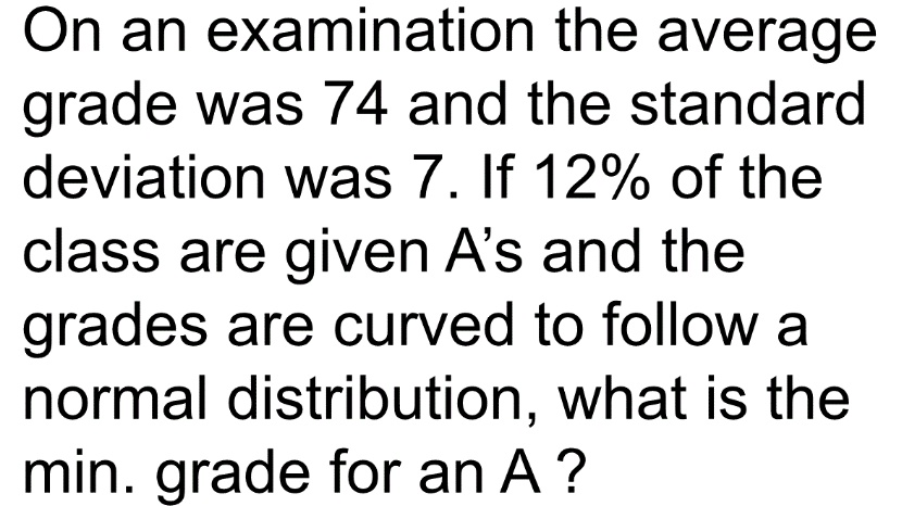 On an examination the average grade was 74 and the standard deviation ...