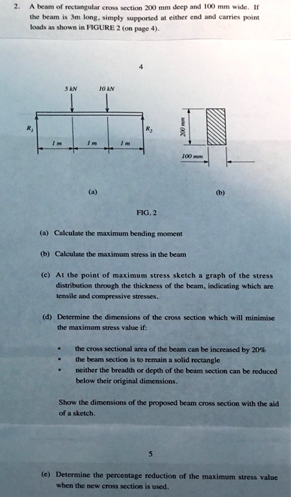 A beam of rectangular cross section 200 mm deep and 100 mm wide. If the beam is 3m long, simply ...