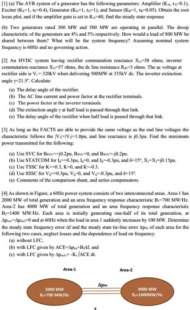 i a the avr system of a generator has the following parameters amplifier ka ta 01 exciter ke te ...