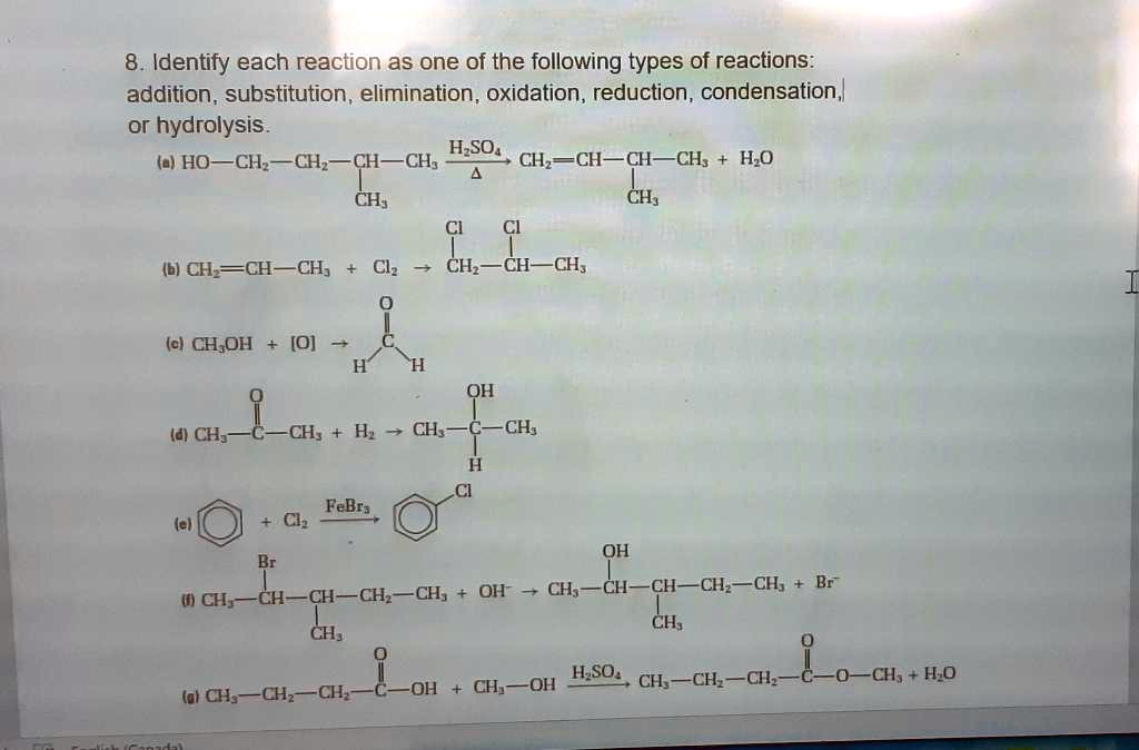 SOLVED: 8. Identify each reaction as one of the following types of ...
