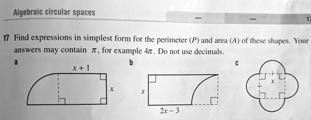 algebraic circular spaces 132 17 find expressions in simplest form for ...