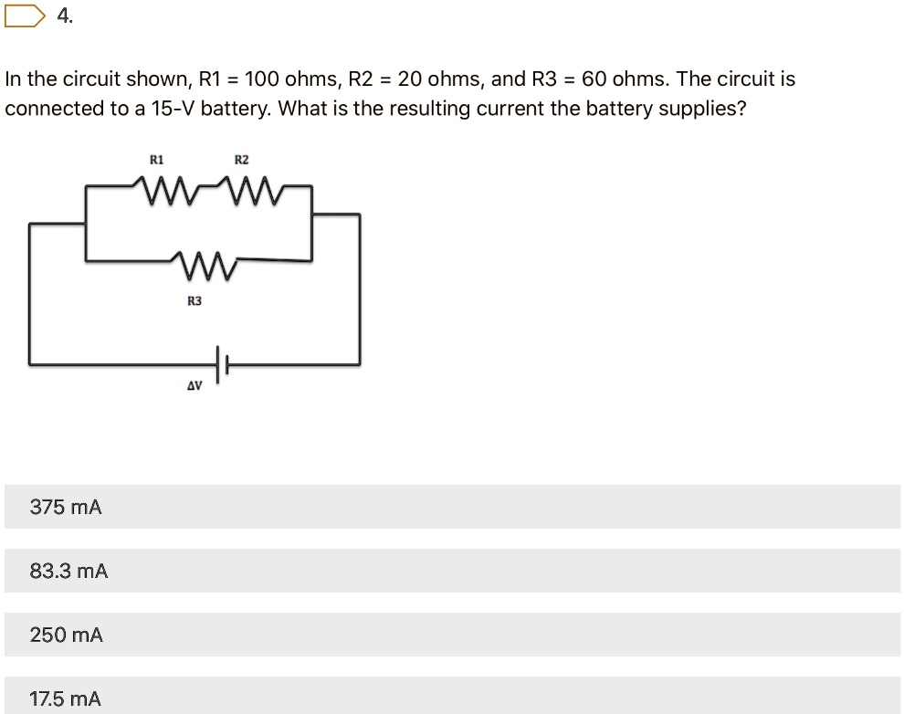 SOLVED: In the circuit shown; R1 = 100 ohms, R2 20 ohms, and R3 60 ohms ...