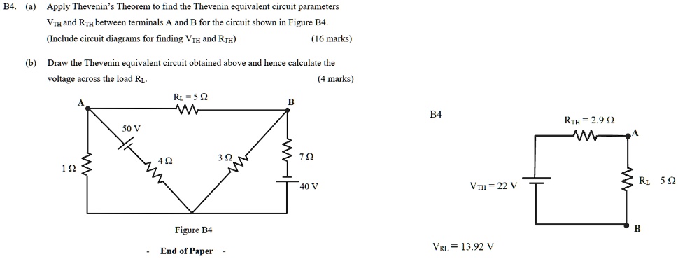 B4. (a) Apply Thevenin's Theorem to find the Thevenin equivalent ...