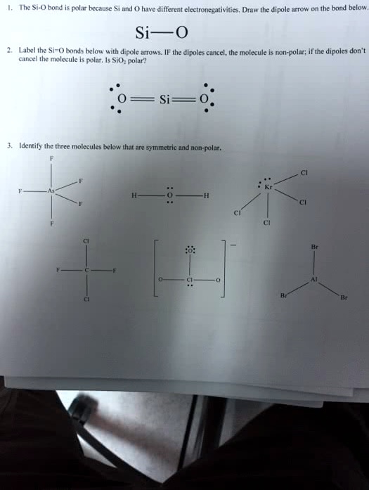 SOLVED: 1. The Si-O bond is polar because Si and O have different electronegativities. Draw the ...