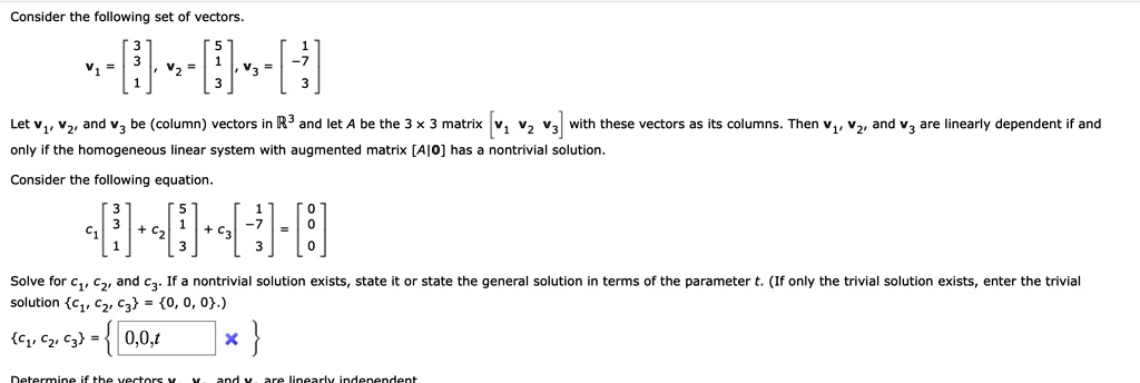 SOLVED:Consider the following set of vectors Let V1' "z' and be (column ...
