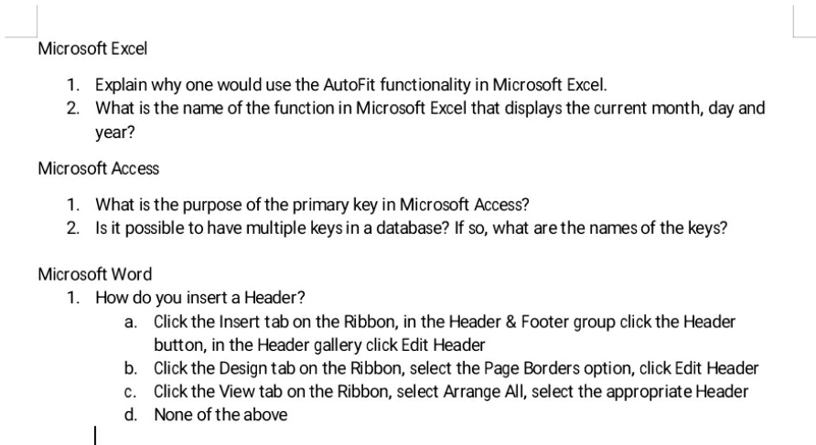 SOLVED: Computer literacy 110 Microsoft Excel Explain why one would use ...