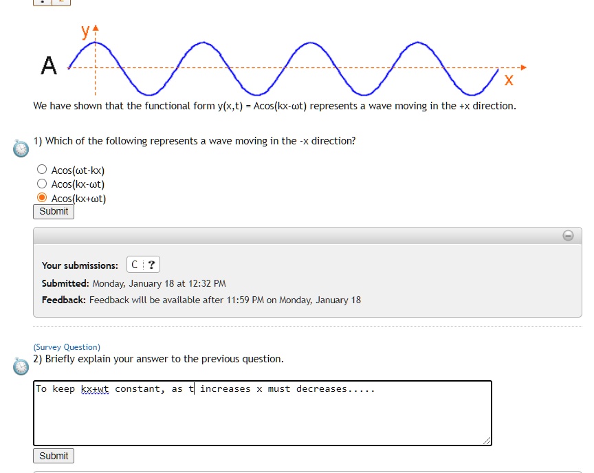 SOLVED: We have shown that the functional form y(x,t) = Acos(kx-wt) represents a wave moving in ...