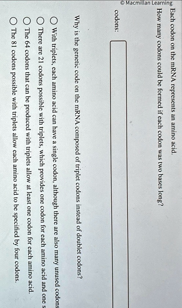 each codon on the mrna represents an amino acid how many codons could ...