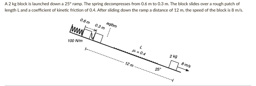 a2kg block is launched down a 25 ramp the spring decompresses from 06 m ...