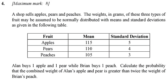4. [Maximum mark: 8] A shop sells apples, pears and peaches. The ...