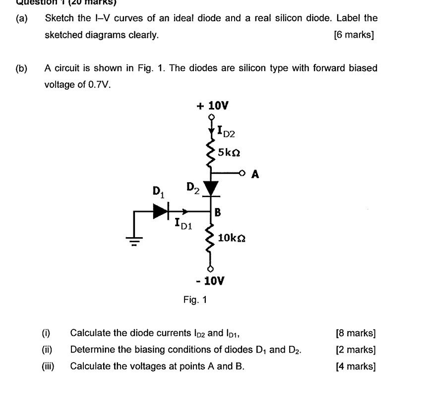 question 1 20 marks a sketch the i v curves of an ideal diode and a ...