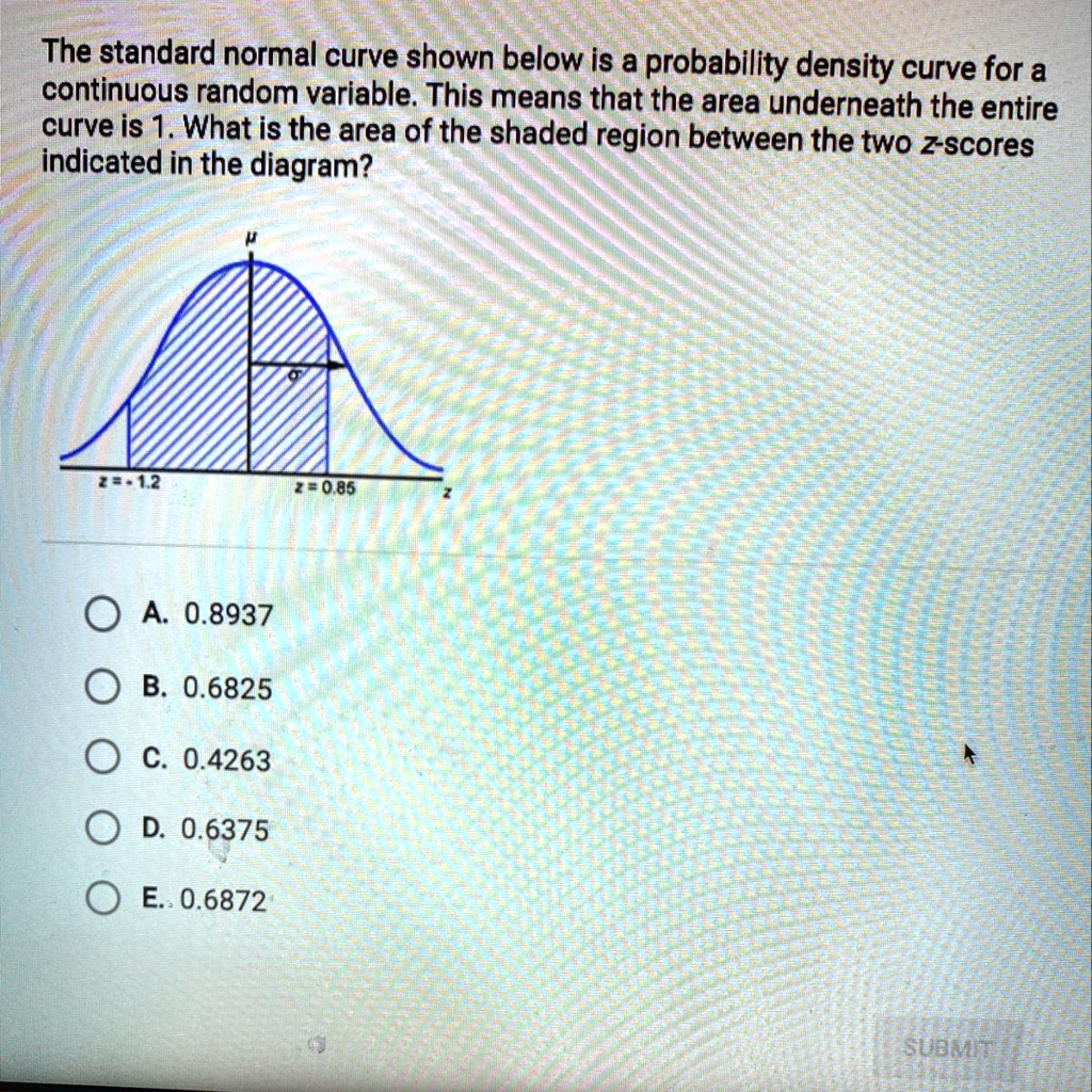 the standard normal curve shown below is a probability density curve ...