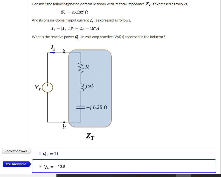 Consider The Following Phasor Domain Network With Its Total Impedance Zt Is Expressed As Follows