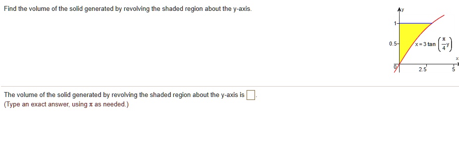 SOLVED: Find the volume of the solid generated by revolving the shaded ...