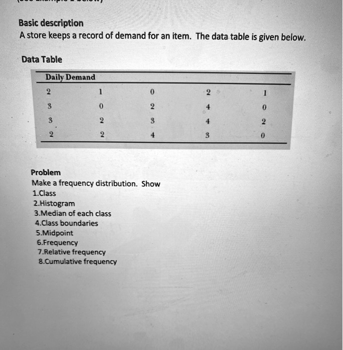 basic description a store keeps a record of demand for an item the data ...