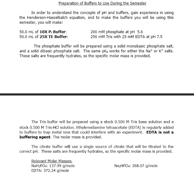 Solved Preparation Of Buffers To Use During The Semester In Order To Understand The Concepts Of 2564