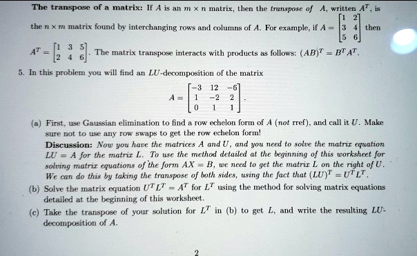 the transposie matrix f a is matti then the transpose of written at is ...