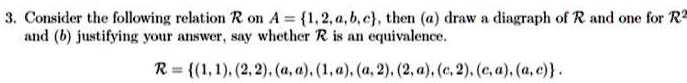 SOLVED:Consider the following relation Ron A = {1,2,0,6,c},then (a ...