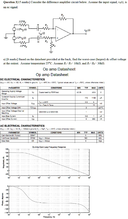 SOLVED: Question 3 [15 marks] Consider the difference amplifier circuit below. Assume the input ...