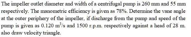 SOLVED: The impeller outlet diameter and width of a centrifugal pump is ...