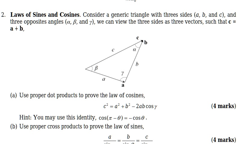 SOLVED: Laws of Sines and Cosines. Consider a generic triangle with ...