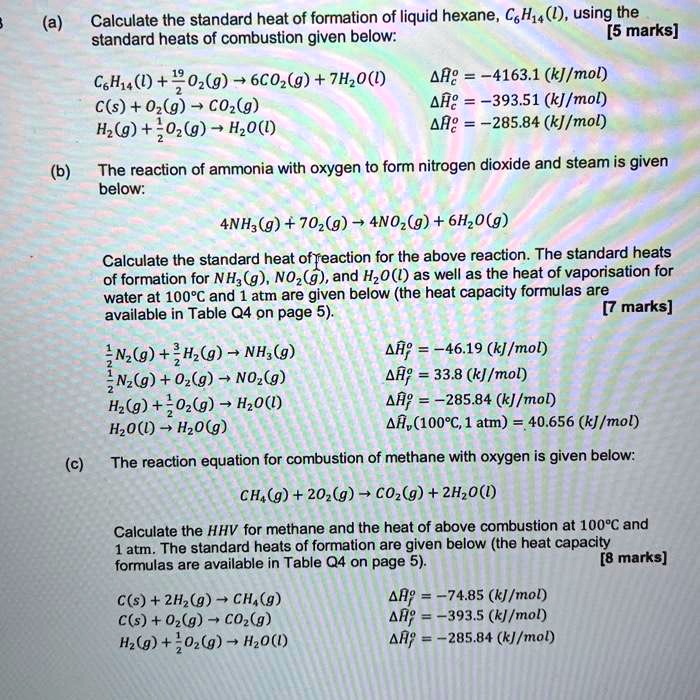 SOLVED: Calculate the standard heat of formation of liquid hexane (CH6) using the standard heats ...