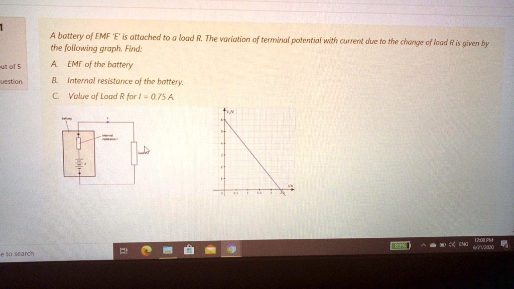 SOLVED: battery of EMF 'E' is attached to load R The variation of ...